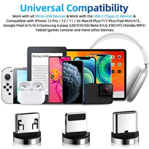 540° Rotation Magnetic Charging Cable, 3A Fast Charging Magnetic Phone Charger [3-Pack, 10FT] 3 in 1 Magnetic USB Cable Support Data Transfer Magnet Charger Cable for iPhone/Micro USB/Type C Device