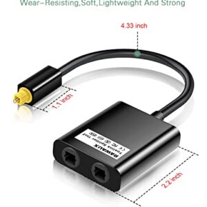 RAWAUX Digital Optical Splitter 1 in 2 Out Toslink Splitter Audio Optical Cable Adapter Fiber Converter 24K Gold Plated Connector for Home Theatre