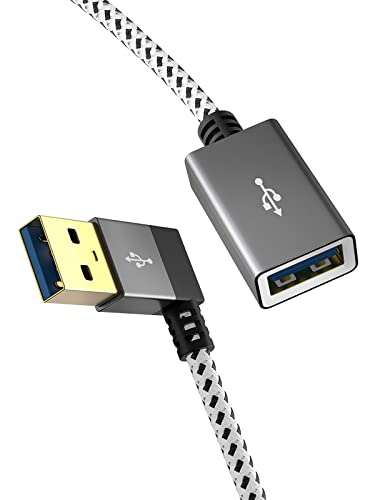 CableCreation Short USB 3.0 Extension Cable 1FT, Left Angle USB 3.0 Male to Female Extender Cord, 90 Degree USB 3.0 for VR, Playstation, Xbox, Keyboard, Space Gray 0.3m