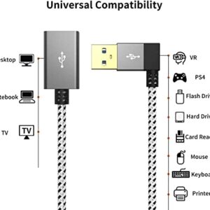 CableCreation Short USB 3.0 Extension Cable 1FT, Left Angle USB 3.0 Male to Female Extender Cord, 90 Degree USB 3.0 for VR, Playstation, Xbox, Keyboard, Space Gray 0.3m