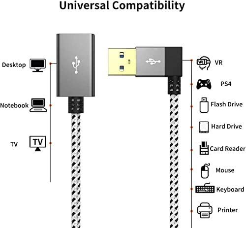 CableCreation Short USB 3.0 Extension Cable 1FT, Left Angle USB 3.0 Male to Female Extender Cord, 90 Degree USB 3.0 for VR, Playstation, Xbox, Keyboard, Space Gray 0.3m