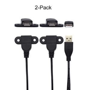 qicheng&lys usb 2.0 male to dual female charging extension cable, furniture nightstand sofa electric vehicle on-board charging port, panel mount cable with screw hole 5ft (2pcs)