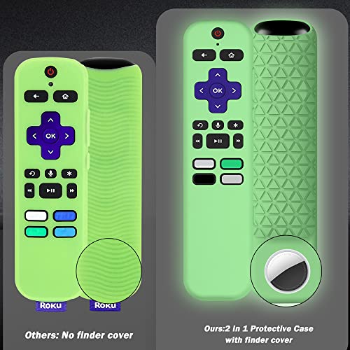 Seltureone 2 in 1 Remote Cover with AirTag Holder for Roku Voice Remote (Glow in The Dark), Roku Remote Cover Silicone Protective Case, Anti Slip Shock Absorption Washable, Green