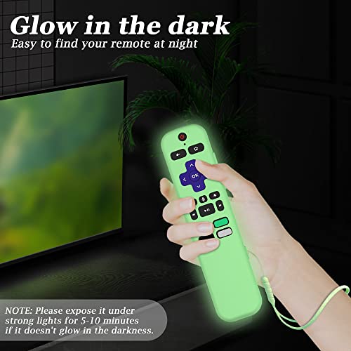 Seltureone 2 in 1 Remote Cover with AirTag Holder for Roku Voice Remote (Glow in The Dark), Roku Remote Cover Silicone Protective Case, Anti Slip Shock Absorption Washable, Green