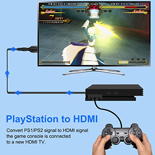 PS2 to HDMI Converter Adapter Video Converter PS2 to HDMI Adapter Cable 1m/3.2ft for HDTV HDMI Monitor Supports All PS2 Display Modes