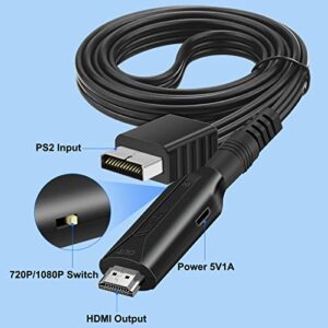 PS2 to HDMI Converter Adapter Video Converter PS2 to HDMI Adapter Cable 1m/3.2ft for HDTV HDMI Monitor Supports All PS2 Display Modes