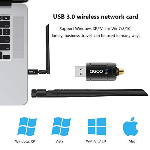 WiFi Adapter for PC, QGOO 1200Mbps USB 3.0 Wireless Network WiFi Dongle with 5dBi Antenna for Desktop/Laptop, Dual Band 2.4G/5G 802.11ac, Support Windows 11/10/8/8.1/7/Vista/XP