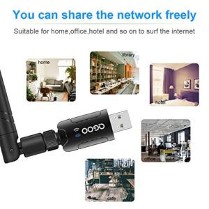 WiFi Adapter for PC, QGOO 1200Mbps USB 3.0 Wireless Network WiFi Dongle with 5dBi Antenna for Desktop/Laptop, Dual Band 2.4G/5G 802.11ac, Support Windows 11/10/8/8.1/7/Vista/XP