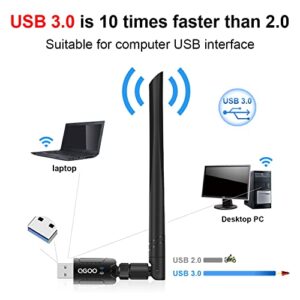 WiFi Adapter for PC, QGOO 1200Mbps USB 3.0 Wireless Network WiFi Dongle with 5dBi Antenna for Desktop/Laptop, Dual Band 2.4G/5G 802.11ac, Support Windows 11/10/8/8.1/7/Vista/XP