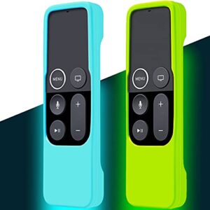 2 Pack Case Glow in The Dark Compatible with Apple TV 4K/ 4th Gen Remote Light Weight Anti-Slip Shock Proof Silicone Cover for Controller for Apple TV Siri Remote - Green and Blue