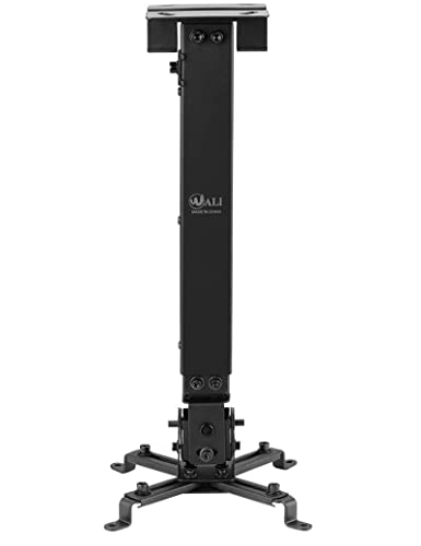 WALI Universal Projector Ceiling Mount Multiple Adjustment Bracket with 25.6 inches Extension Pole, Hold up to 44 lbs (PM-001-BLK), Black