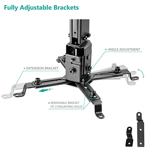 WALI Universal Projector Ceiling Mount Multiple Adjustment Bracket with 25.6 inches Extension Pole, Hold up to 44 lbs (PM-001-BLK), Black