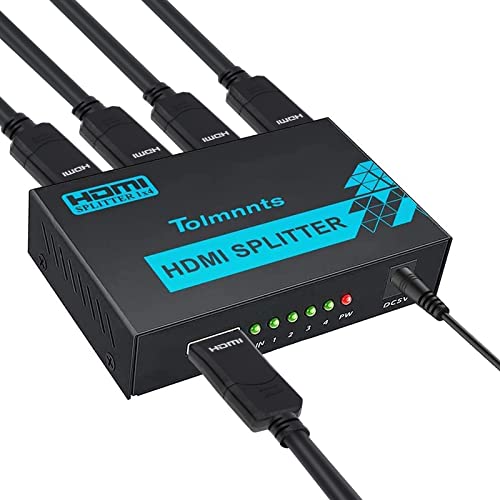 Tolmnnts HDMI Splitter 1 in 4 Out Powered by AC Adapter, Hdmi powered Splitter Supports 4K@30Hz 3D Full HD1080P, Compatible with Xbox PS3 PS4 Fire Stick Roku Blu-Ray Player HDTV - 1 Input to 4 Outputs