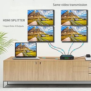 Tolmnnts HDMI Splitter 1 in 4 Out Powered by AC Adapter, Hdmi powered Splitter Supports 4K@30Hz 3D Full HD1080P, Compatible with Xbox PS3 PS4 Fire Stick Roku Blu-Ray Player HDTV - 1 Input to 4 Outputs