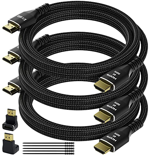 4K HDMI Cable 4 Feet (3 Pack), Ultra HD HDMI 2.0 Cable, Nylon Braided & Gold Connectors, 4K @ 60Hz, 2K,1080P, HDCP 2.2, ARC, Bulk HDMI Cables for Laptop, Monitors, HDTV, PS5, Xbox One & More