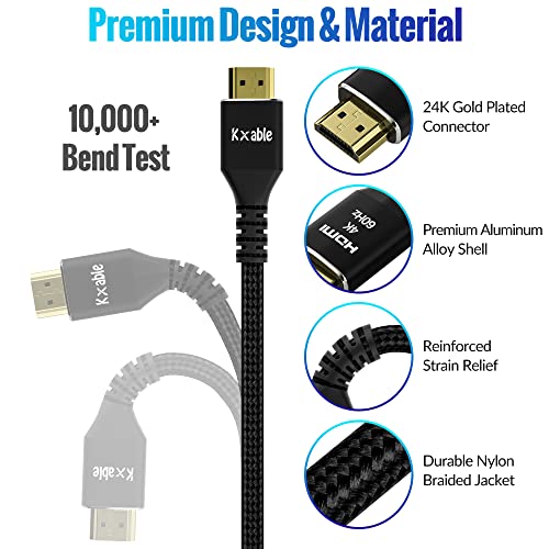 4K HDMI Cable 4 Feet (3 Pack), Ultra HD HDMI 2.0 Cable, Nylon Braided & Gold Connectors, 4K @ 60Hz, 2K,1080P, HDCP 2.2, ARC, Bulk HDMI Cables for Laptop, Monitors, HDTV, PS5, Xbox One & More