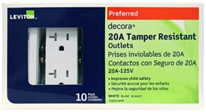 leviton m02-t5825-wmp 20a 125v white decora tamper resistant outlets 10 count