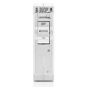 Leviton LB120-T 20A 1-Pole Plug-On Standard Branch Circuit Breaker, Thermal Magnetic, 120 VAC, White