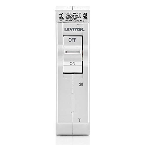 Leviton LB120-T 20A 1-Pole Plug-On Standard Branch Circuit Breaker, Thermal Magnetic, 120 VAC, White