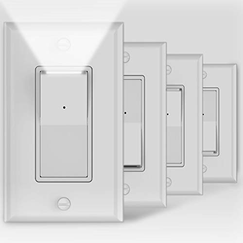 4Pack SOZULAMP 3 Way Wall Light Switch with LED Night Light 15Amp 120/277Volt Decora Rocker, Automatic On/Off Sensor, White