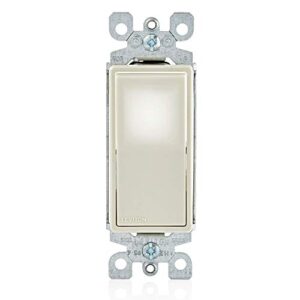 leviton l5611-2t 15 amp, 120/277 volt, decora led illuminated rocker single-pole ac quiet switch, residential grade, grounding, light almond