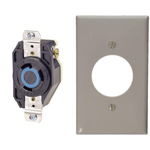 leviton 2620 30 amp, 250 volt, flush mounting locking receptacle, industrial grade, grounding, v-0-max, black & 80720-w 1-gang 1.60-inch diameter, device receptacle wallplate, white