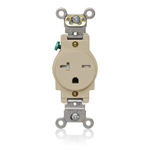 leviton t5461-i single receptacle outlet, tamper-resistant, 20 amp, 250 volt, heavy-duty industrial specification grade, back or side wire, self-grounding, ivory