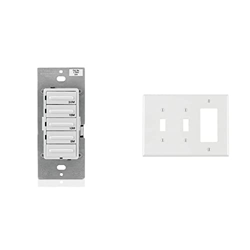 Leviton LTB30-1LZ Decora 1800W Incandescent/20A Resistive-Inductive 1HP Preset 5-10-15-30 Minute Countdown & PJ226-W WH WP 3G 2TGL 1DECO Midway Nylon