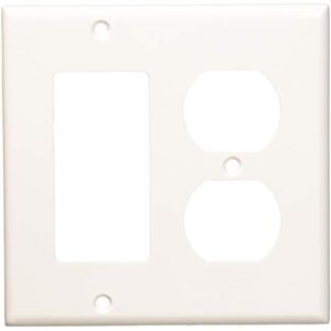 Leviton 80455-W 2-Gang 1-Duplex 1-Decora/GFCI Device Combination Wallplate, Standard Size, Thermoset, Device Mount, White, 25-Pack