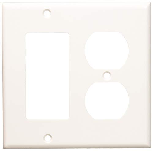 Leviton 80455-W 2-Gang 1-Duplex 1-Decora/GFCI Device Combination Wallplate, Standard Size, Thermoset, Device Mount, White, 25-Pack