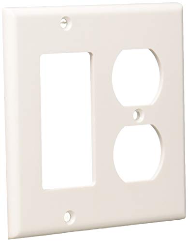 Leviton 80455-W 2-Gang 1-Duplex 1-Decora/GFCI Device Combination Wallplate, Standard Size, Thermoset, Device Mount, White, 25-Pack