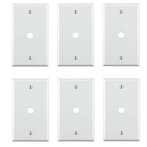 Leviton 88013 001-000 Standard Size Telephone/Cable Wall Plate, 1 Gang, 4-1/2 in L X 2-3/4 in W 0.22 in T, Pack of 6 White