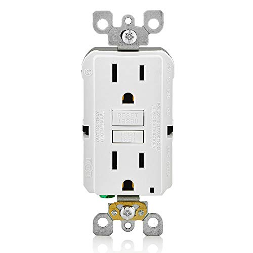 Leviton GFNT1-W Self-Test SmartlockPro Slim GFCI Non-Tamper-Resistant Receptacle with LED Indicator, Wallplate Included, 15-Amp, White & PJ26-WM 1-Gang Decora/GFCI Decora Wallplate, White, 10-Pack