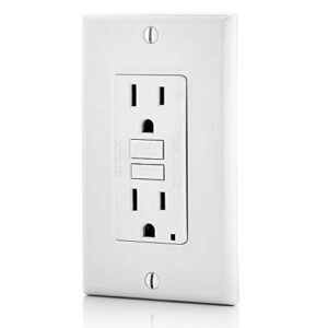 Leviton GFNT1-W Self-Test SmartlockPro Slim GFCI Non-Tamper-Resistant Receptacle with LED Indicator, Wallplate Included, 15-Amp, White & PJ26-WM 1-Gang Decora/GFCI Decora Wallplate, White, 10-Pack