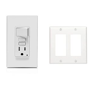 leviton gfsw1-w self-test smartlockpro slim gfci combination switch tamper, white & 80409-w 2-gang decora/gfci device wallplate, standard size, thermoset, device mount, white