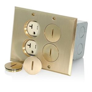 leviton 35249-tfb 2-gang duplex receptacle floor box assembly, tamper-resistant, brass finish, 15-amp, 125v