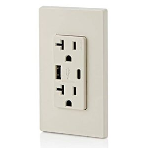 Leviton T5833-T 20-Amp Type-C USB Charger/Tamper Resistant Receptacle, Light Almond