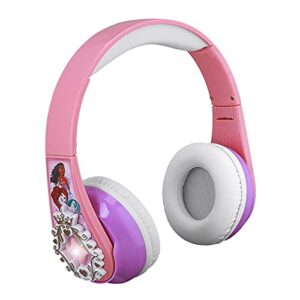 ekids disney princess bluetooth headphones with ez link, wireless headphones with microphone and aux cord, kids headphones for school, home, or travel