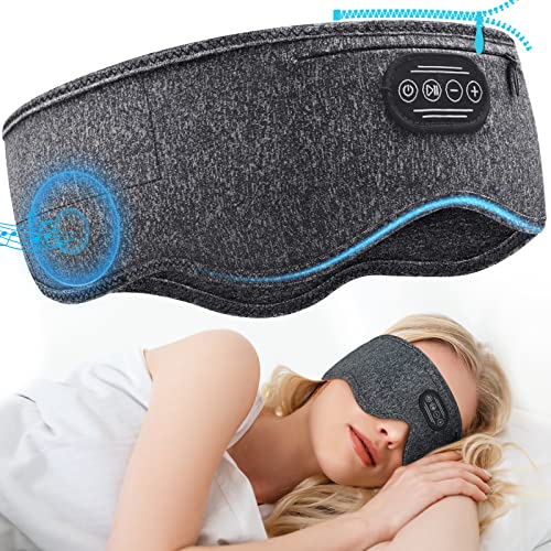 Sleep Headphones Bluetooth Sleeping Headband: 10Hrs Wireless Music Eye Mask with Soft Cozy Earbuds Comfortable Earphones for Side Sleepers - Comfy Head Band Ear Buds Men Women Gifts (Medium)