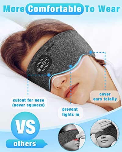 Sleep Headphones Bluetooth Sleeping Headband: 10Hrs Wireless Music Eye Mask with Soft Cozy Earbuds Comfortable Earphones for Side Sleepers - Comfy Head Band Ear Buds Men Women Gifts (Medium)