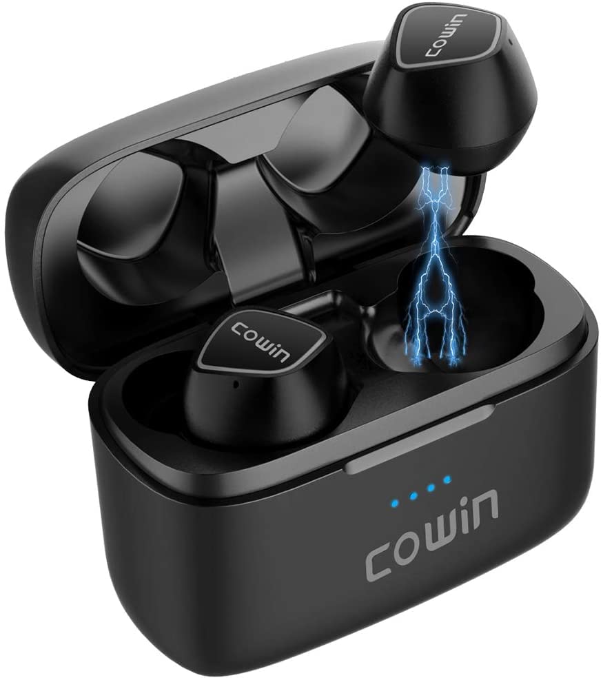 COWIN KY02 True Wireless Earbuds Bluetooth Wireless Headphones with Microphone Bluetooth Earbuds Stereo Calls Extra Bass Touch Control 35H Playtime for Workout (Charging Case Included) - Black