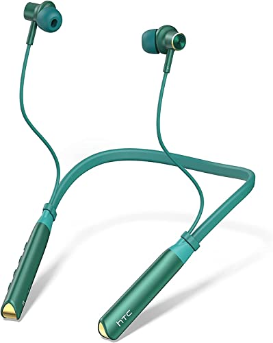 HTC Bluetooth Neckband Headphones ANC, Bluetooth 5.0 Neckband Earphones Magnetic with Active Noise Cancellation & ENC for Voice Call, Running, Exercising -IPX5 Water Resistant/16 H Playtime-Dark Green