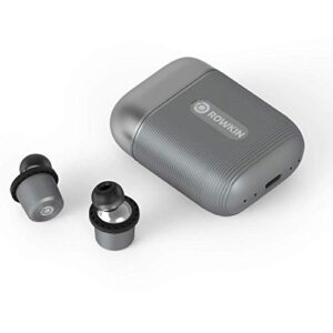 rowkin ascent micro true wireless earbud headphones: 17+ hours, bluetooth 5, small headphones & charging case deep bass mic quick pairing & noise reduction for android samsung & iphone (slate gray)