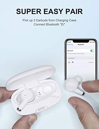 Bluedio Bluetooth Mini Wireless Earbuds, Ei Wireless Headphones in-Ear Earphones with Charging Case, 40Hrs Playtime, Car Headset Built-in Mic Support Wireless Charging for Cell Phone, Sport, White