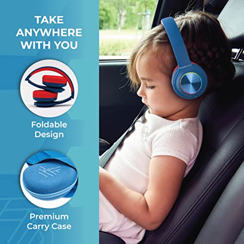 PowerLocus Kids Headphones, Bluetooth Headphones Over Ear for Kids with LED Lights, 94db Volume Limited Headphone, Micro SD/TF, Foldable with Hi-Fi Stereo, Built-in Mic for School/Tablet/Travel (Red)