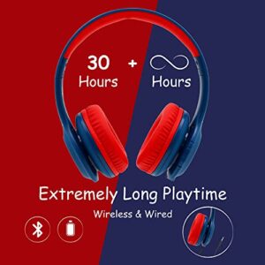 PowerLocus Kids Headphones, Bluetooth Headphones Over Ear for Kids with LED Lights, 94db Volume Limited Headphone, Micro SD/TF, Foldable with Hi-Fi Stereo, Built-in Mic for School/Tablet/Travel (Red)