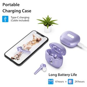 Wireless Earbuds Bluetooth 5.3 Ear Buds 4-Mics Clear Call ENC Noise Cancelling Earphones 30H Playtime Deep Bass Wireless Earbuds Waterproof Sport Earbud & In-Ear Headphones for iPhone Android (Purple)