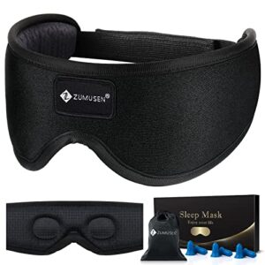 sleep eye mask for men women,3d contoured cup eye mask for 100% light blocking, sleeping mask with adjustable strap and earplugs, soft comfort eye cover for travel yoga nap, black