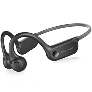 celsussound bone conduction headphones with noise-canceling mic, bluetooth waterproof sport headphones, open ear stereo headphones up to 8h playtime, wireless headset for running, grey