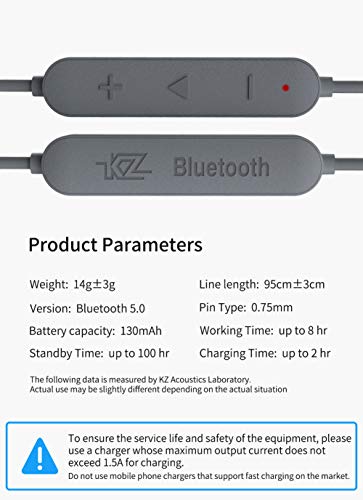 KZ HD Bluetooth V5.0 Headphone/Earphone Wireless Cable with Microphone Replacement for (C PIN (KZ-ZSN/ZSNpro/AS16/ZS10pro))